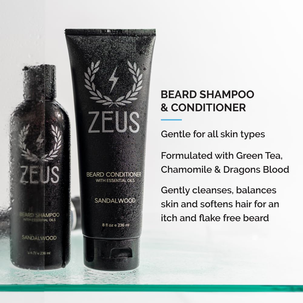 ZEUS Everyday Beard Kit with Tin Gift Box – Beard Wash Shampoo & Conditioner, Natural Beard Oil, Beard Balm & Tin Box (Vanilla Rum)
