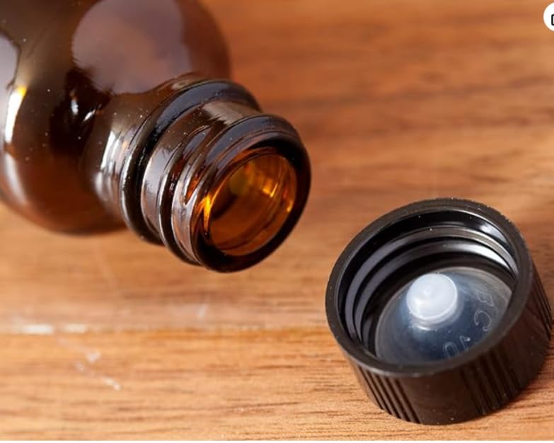 Premium Amber Glass Boston Round Bottles, 1/2 oz (15ml) Capacity - Durable, UV-Protective 5-Pack with Leak-Proof Black Cone-Lined Caps - Perfect for Essential Oils - Perfumes