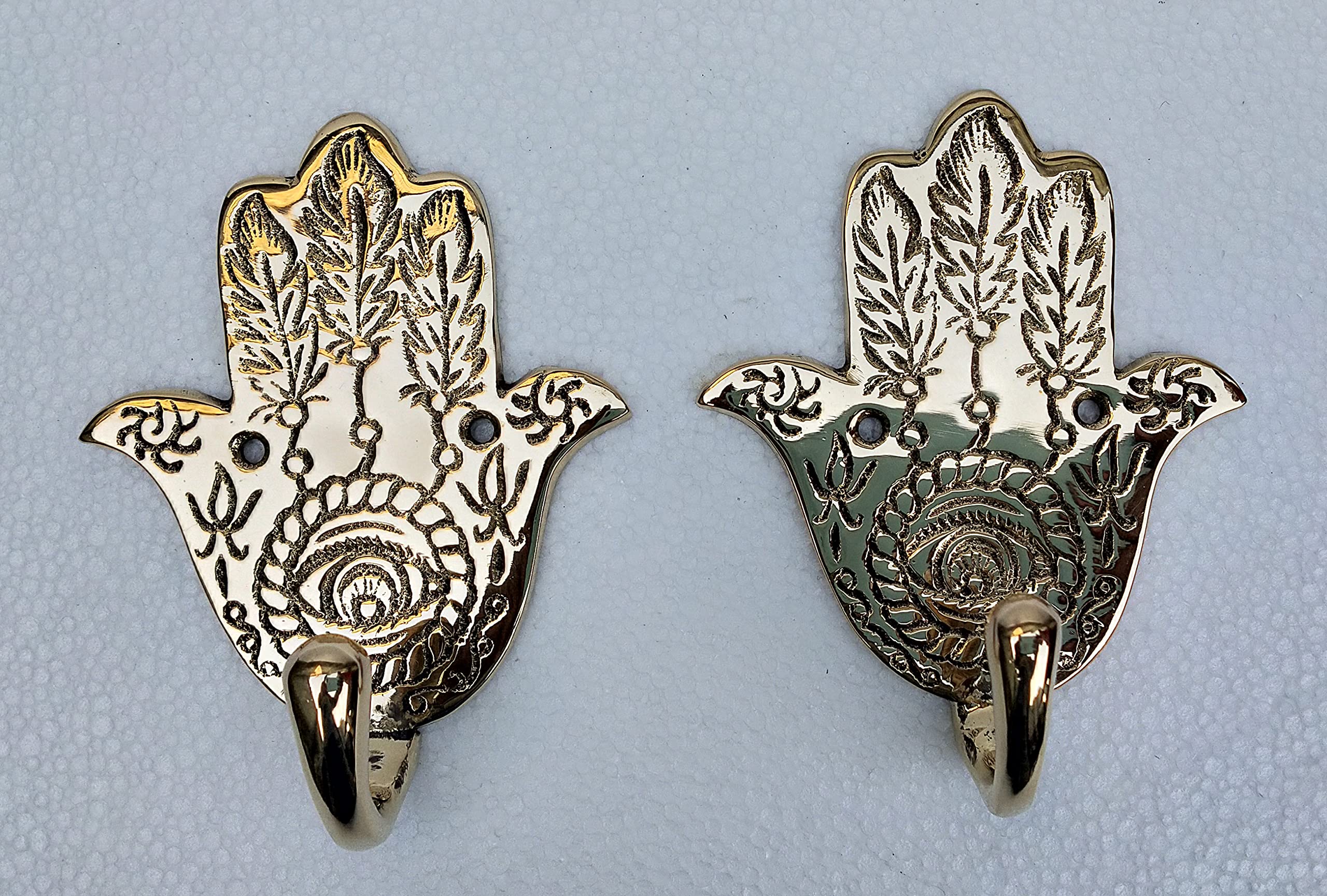 Brass Hamsa Hand Decorative Wall Mount Hooks Set of 2 Pieces Sculpture Unique A Excellent Item for Home | Office | Restaurant Decorative Item Statue Coat Hook by INDIAART12, Height - 11 cm