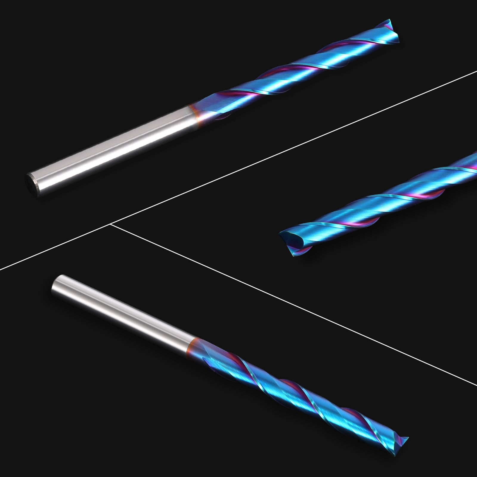 HQMaster Extra Long Spiral Router Bit 1/4 Inch Shank Solid Carbide CNC Router Bit with Nano Blue Coating End Mill for Wood Cut, Carving
