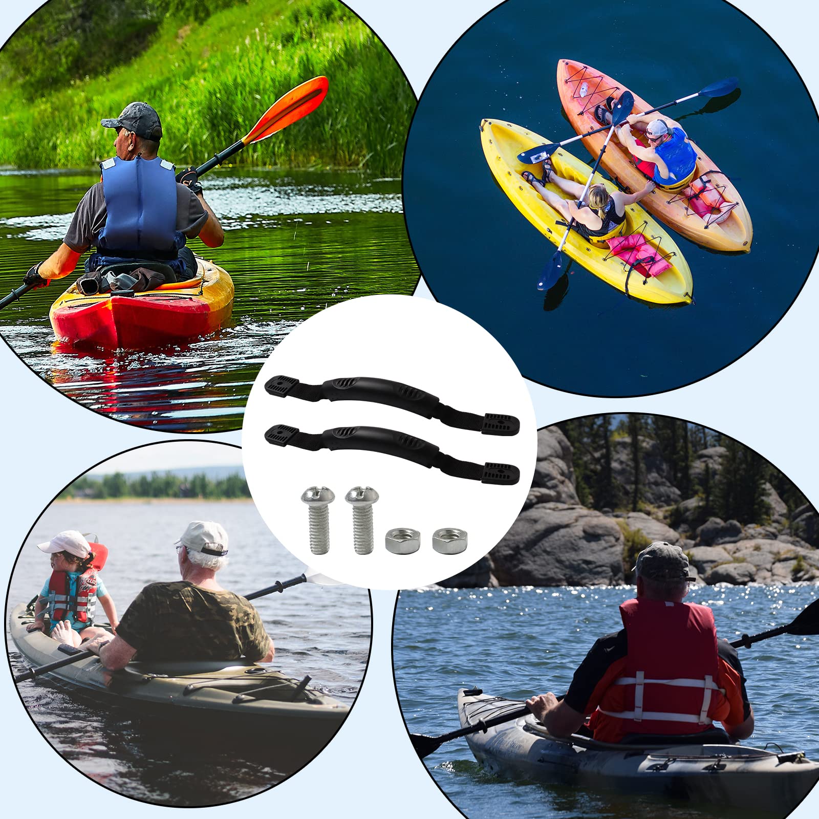 Anjmd 4 Pieces Kayaks Carry Handles,Kayak Handles with Screws,Boat Side Mount Carry Handle Replacement Accessory Replace Handles for All Kinds of Kayaks, Canoes, Suitcase Luggage, etc (Black)