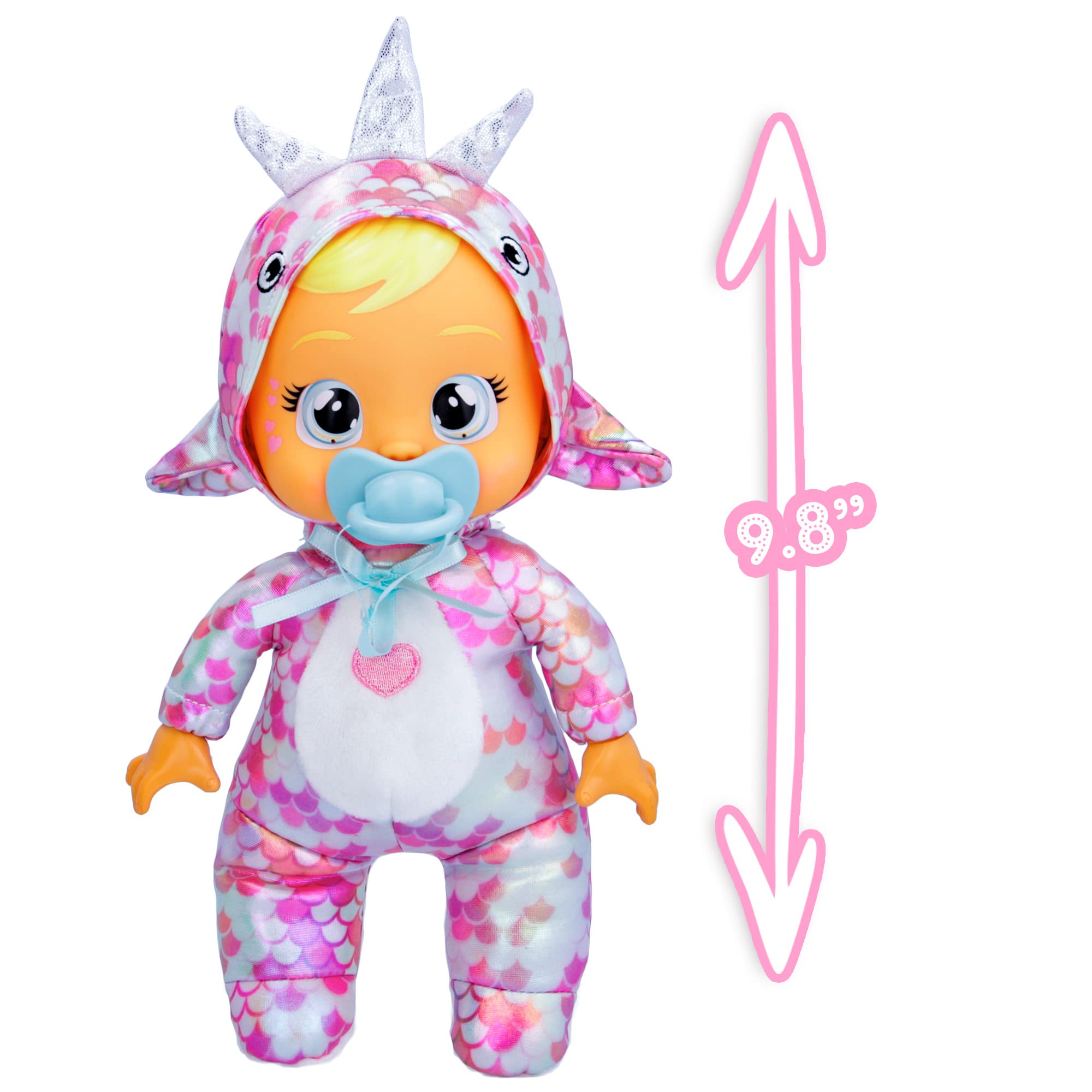 Cry Babies Tiny Cuddles Dinos Stella- 9" Baby Dolls, Cries Real Tears, Dinosaur Metallic Themed Pajamas