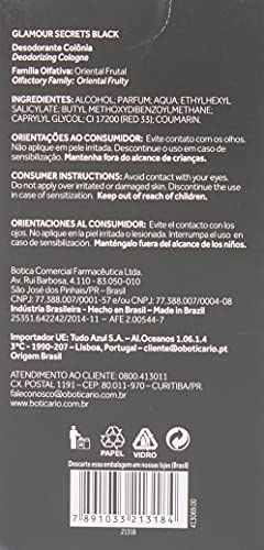 METERO Linha Glamour (Secrets Black) Boticario - Colonia Feminina 75 Ml - (Boticario Glamour (Black Secrets) Collection - Eau de Toilette for Women 2.53 Fl Oz)