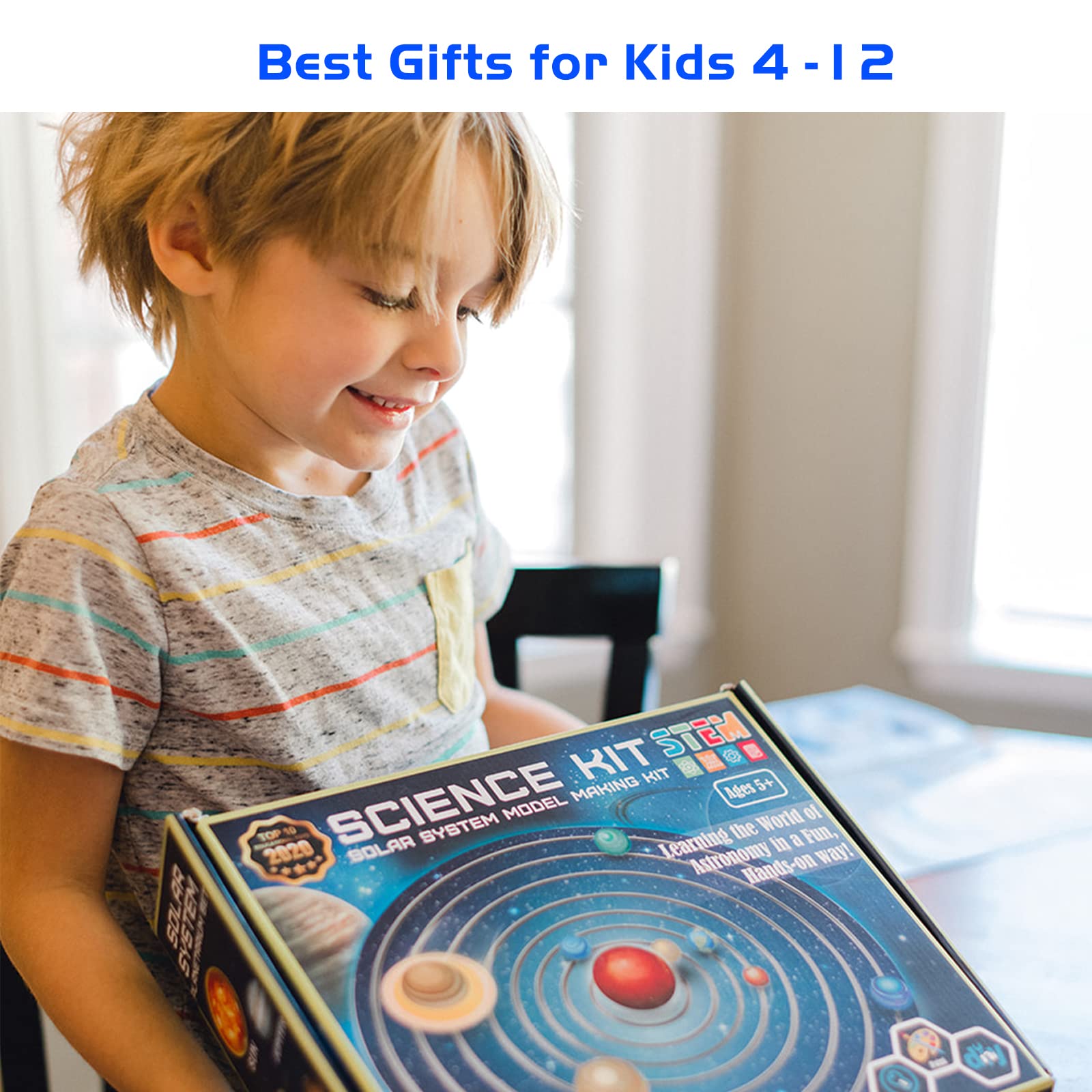 GPTOYS 3 in 1 Build and Paint Solar System for Kids, Arts and Crafts Science Kits for Kids Age 4-6-8-12, Glow in The Dark Movable 3D Planets in Orbits, Cool 12" STEM Toys with Galaxy Star Stickers