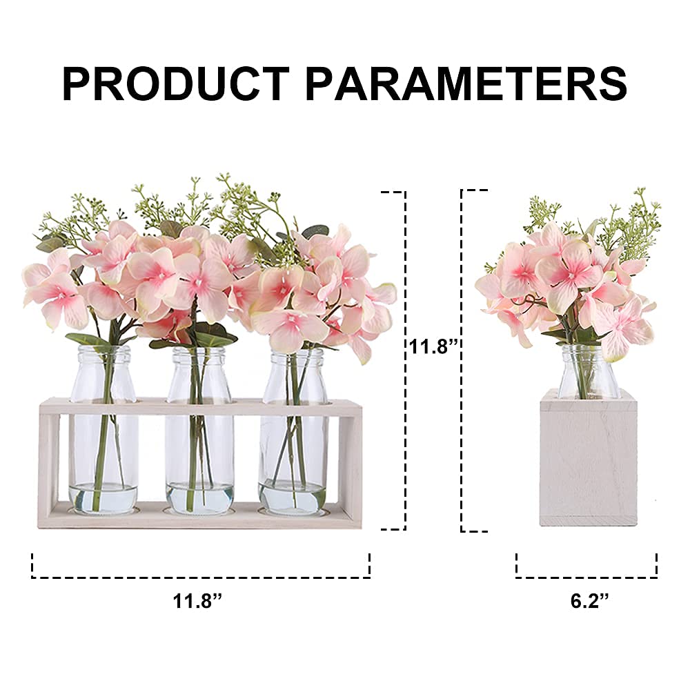 hehimhis Desktop Glass Planter Vase with Wooden Stand for Hydroponics Plants Decor for Home Office Garden Wedding, Pink
