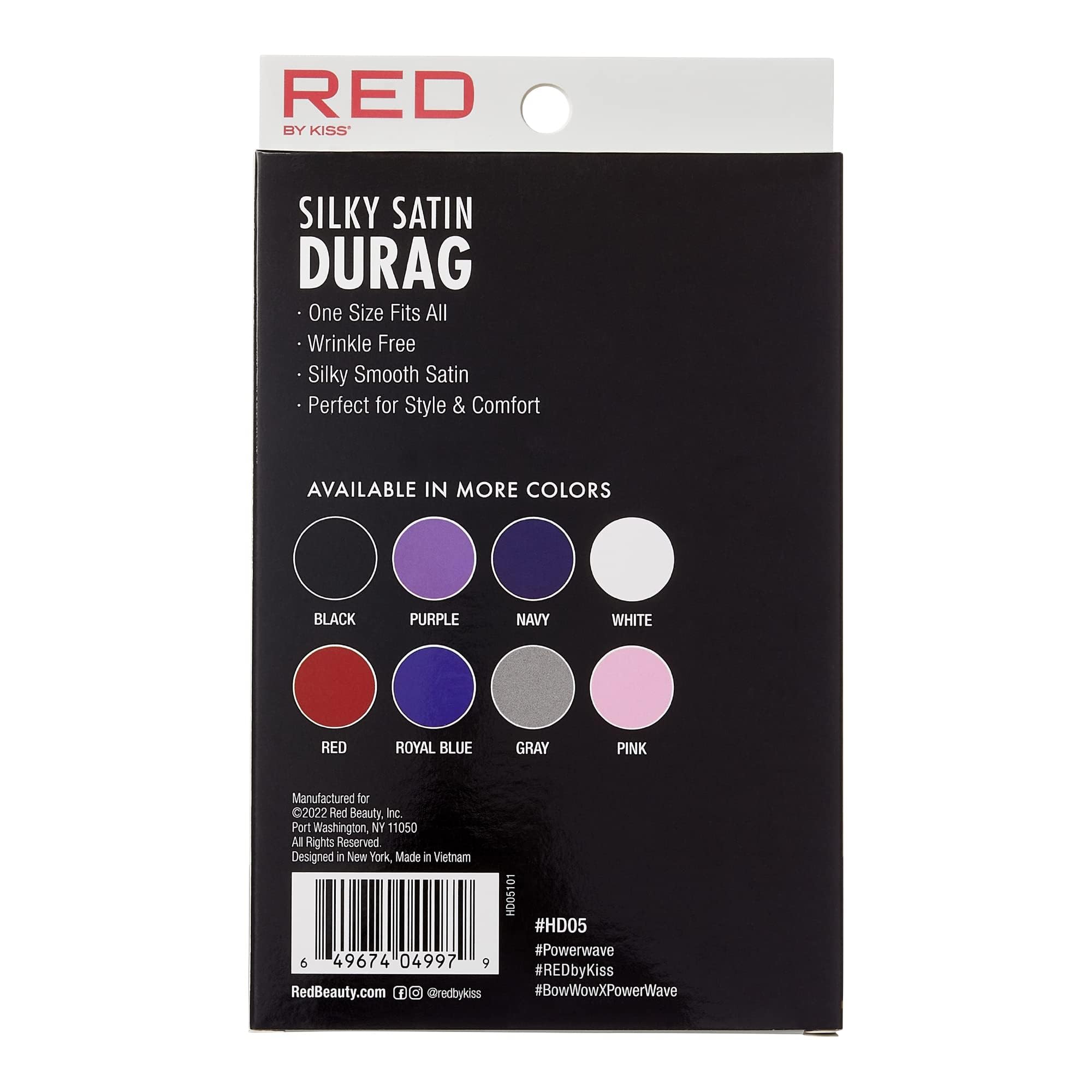 RED by KISS Silky Satin Durag Premium Smooth Silky Durag for Men & Women 360 Waves Headwraps (White)