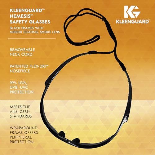 KleenGuard™ V30 Nemesis™ Safety Glasses (25688), with Mirror Coating, Smoke Lenses, Black Frame, Unisex Sunglasses for Men and Women (Qty 12)