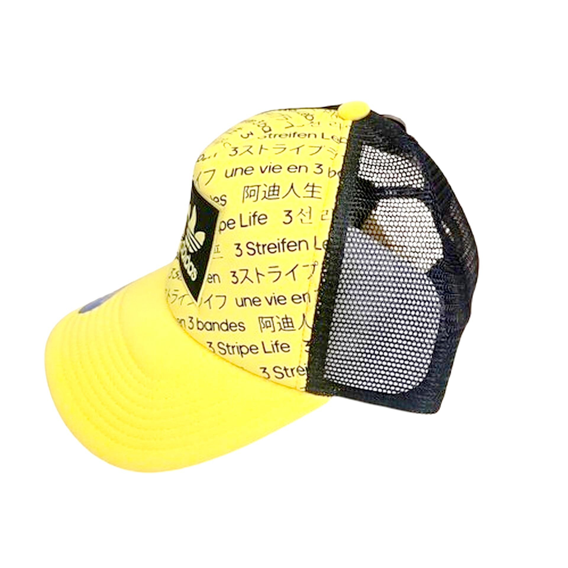 adidas Originals OG Recoded 3 Stripe Life Trucker Hat (Beam Yellow/Black, One Size)