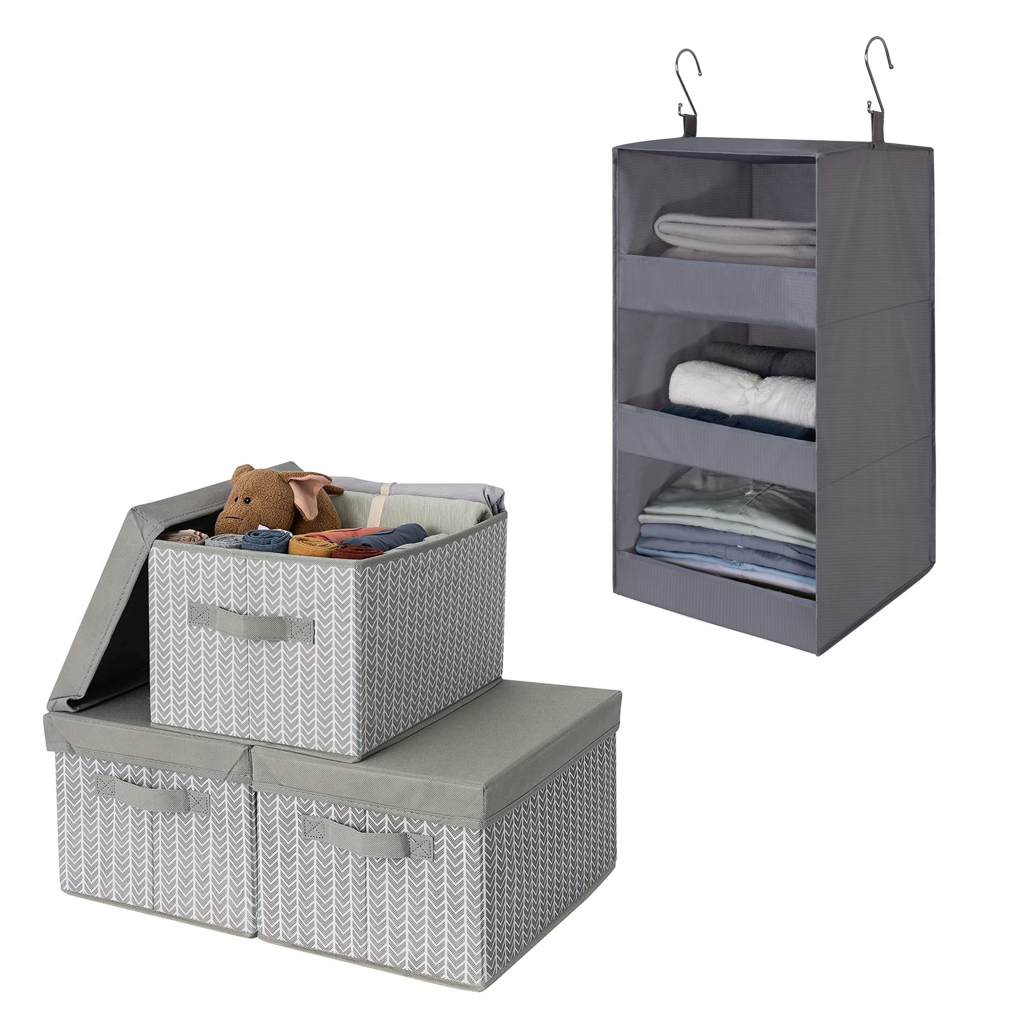 GRANNY SAYS Bundle of 3-Pack Rectangle Storage Bins & 1-Pack Hanging Closet Organizer