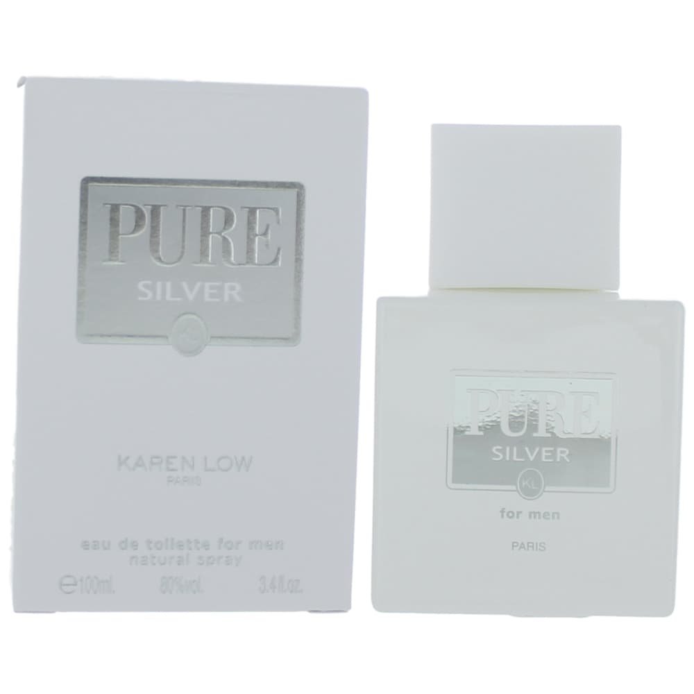 Pure Silver Cologne by Karen Low, 3.4 oz EDT Spray for Men