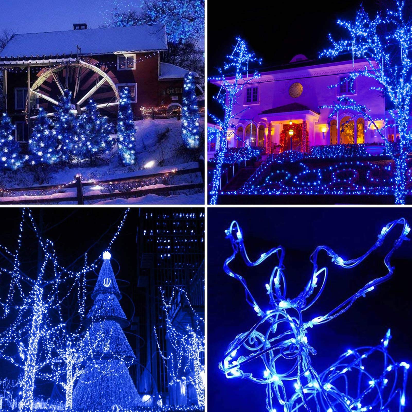U/C Solar String Lights Outdoor, 100 LED 8-Lighting Modes Solar Fairy Lights, Waterproof Solar Christmas Lights for Garden, Party, Home Decoration (2-Pack, 72ft, Blue)