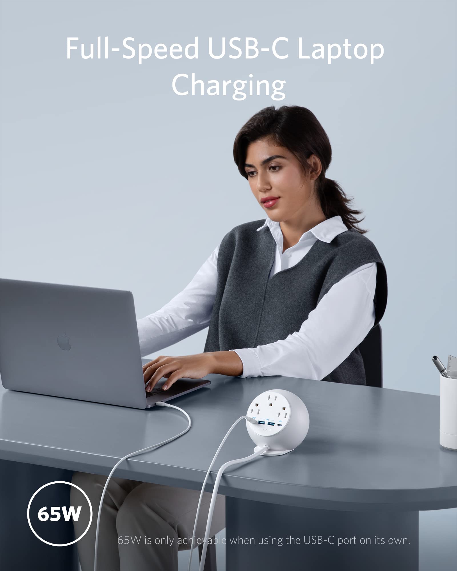 Anker 637 Magnetic Charging Station (MagGo) - Versatile 8-in-1 Power Strip, Desktop Accessory with 3 AC, 2 USB A, 2 USB C, Max 65W for Fast Charging, Compact Size for Easy Portability