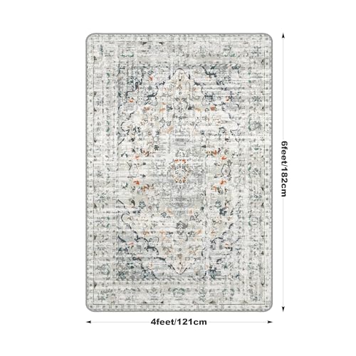 Area Rug 4x6 - Machine Washable Rug for Living Room, Non Slip Rug for Bedroom Dining Room Office Carpet