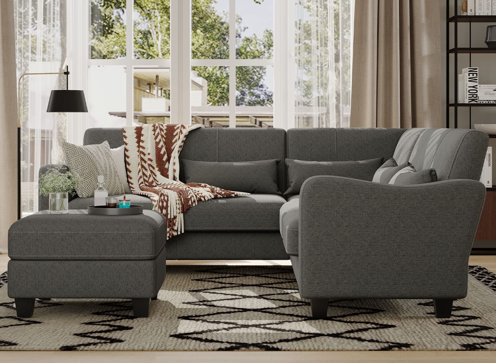 Belffin Small L Shaped Couch Convertible Sectional Sofa Couch L-Shaped Sofa with Storage Ottoman 4 Seat Sofas Light Grey