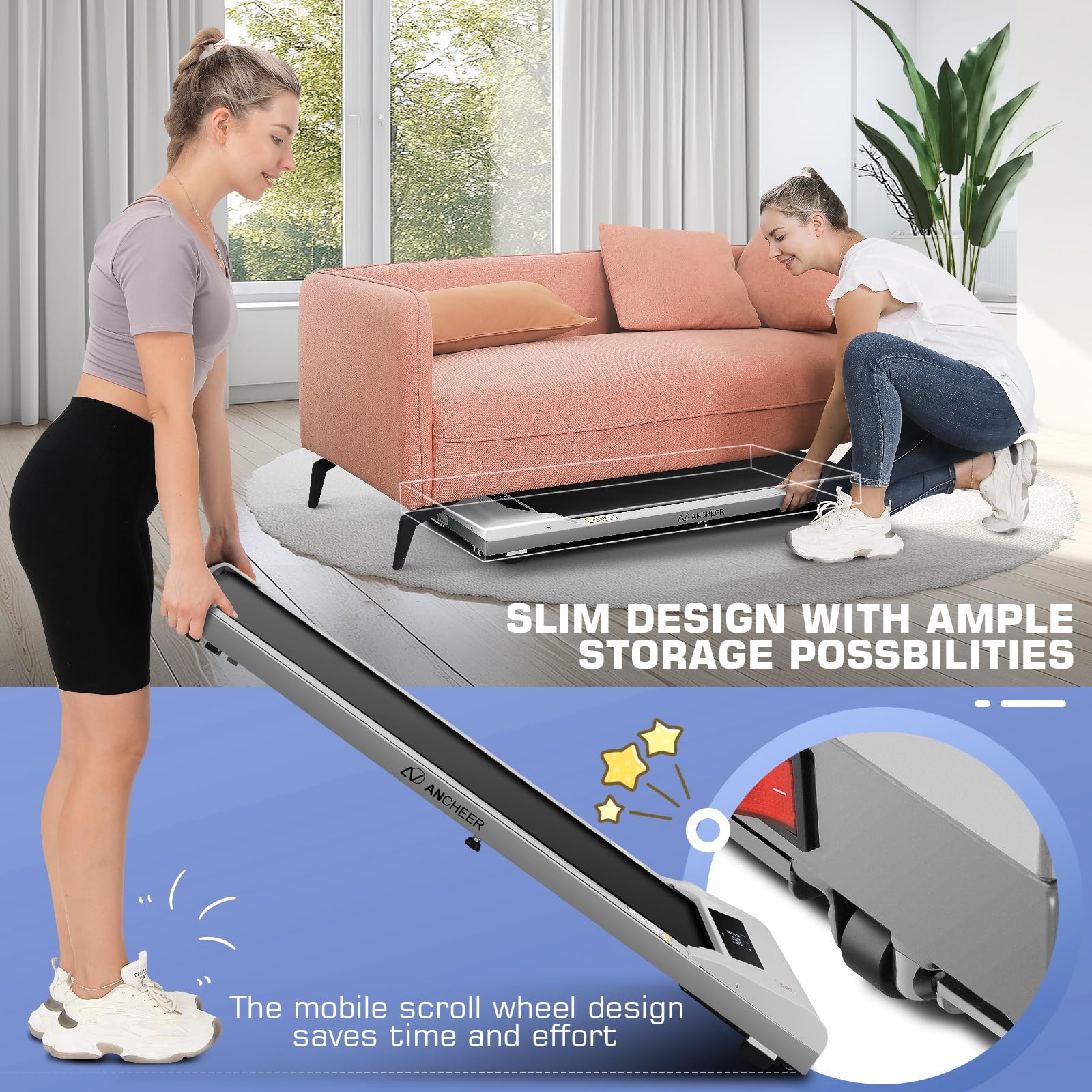 ANCHEER Under Desk Treadmill 300 lb Capacity Workstation Walking Pad Treadmill with Remote Control, 2.5hp Portable Treadmills for Home Small Running, Compact Electric Jogging Machine with LED Display