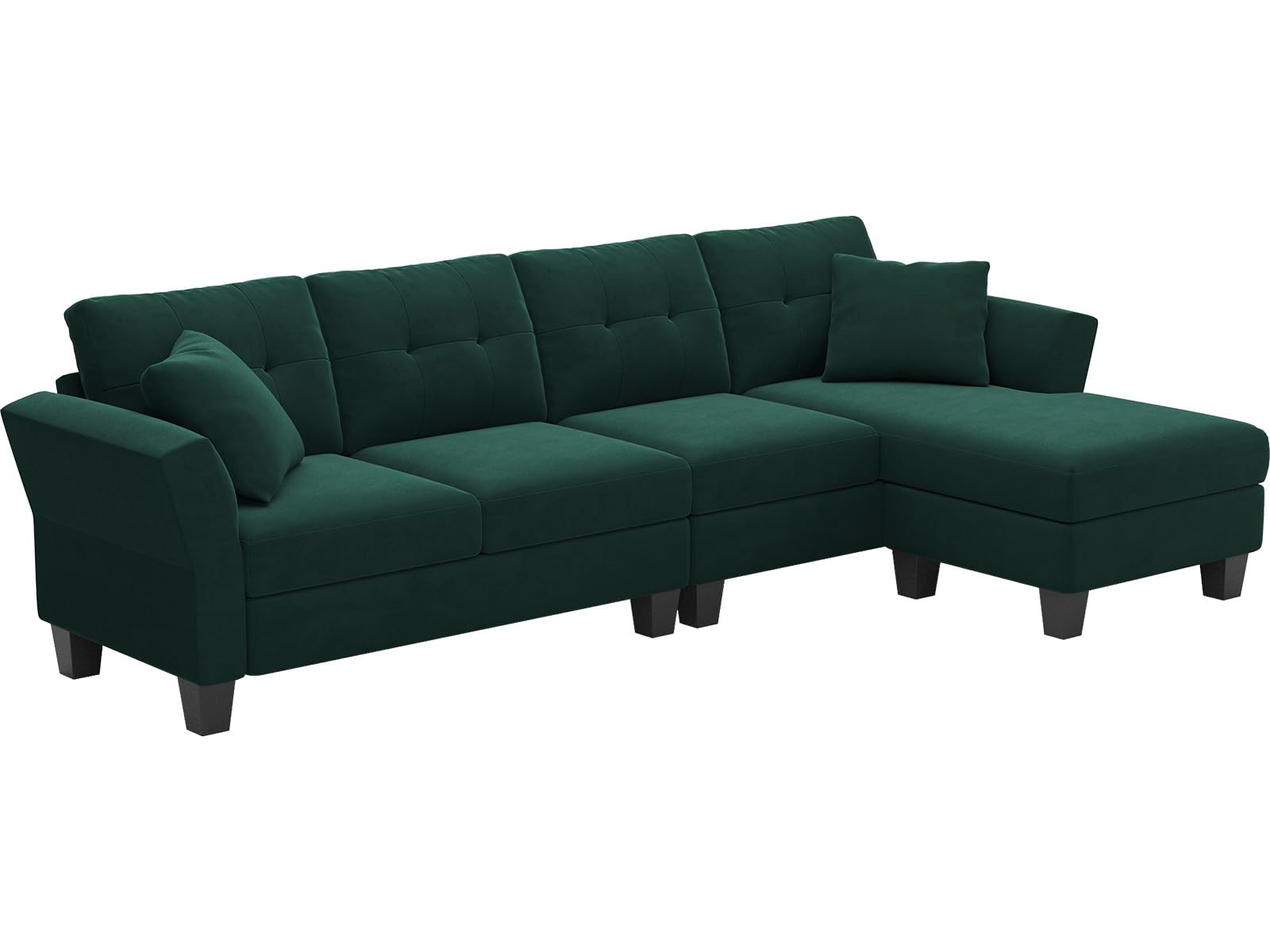 Belffin Velvet Sectional Couch L Shaped Sofa 4 Seater Sofa with Chaise L-Shaped Couches Convertible Sectional Sofa Black