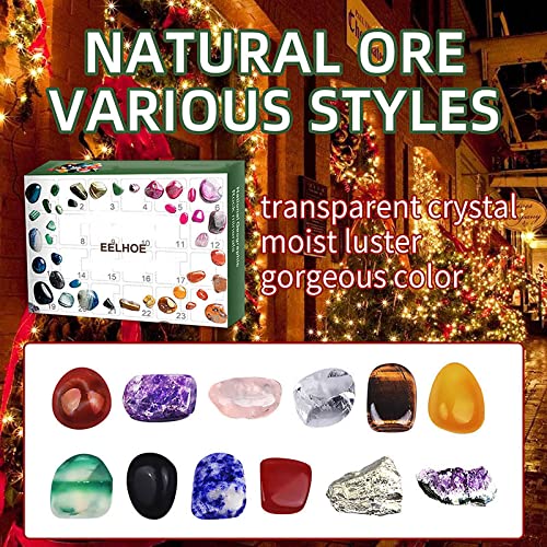 Healing Crystal Advent Calendar,Kids with Rock Collections Pebbles Polished Gravel Christmas Countdown Calendars for Christmas Home Garden Decoration, Surprise Gift Box