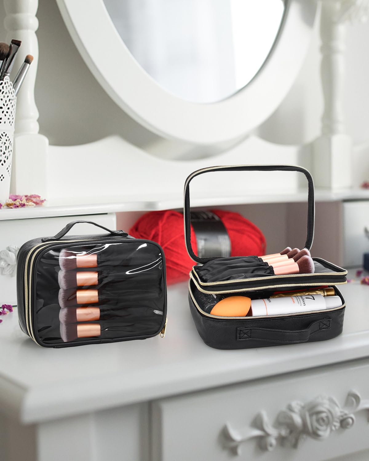 Relavel Travel Makeup Bag, Clear Makeup Organizer Bag Portable Cosmetic Bag, Cute Transparent Makeup Case For Women with Accessories