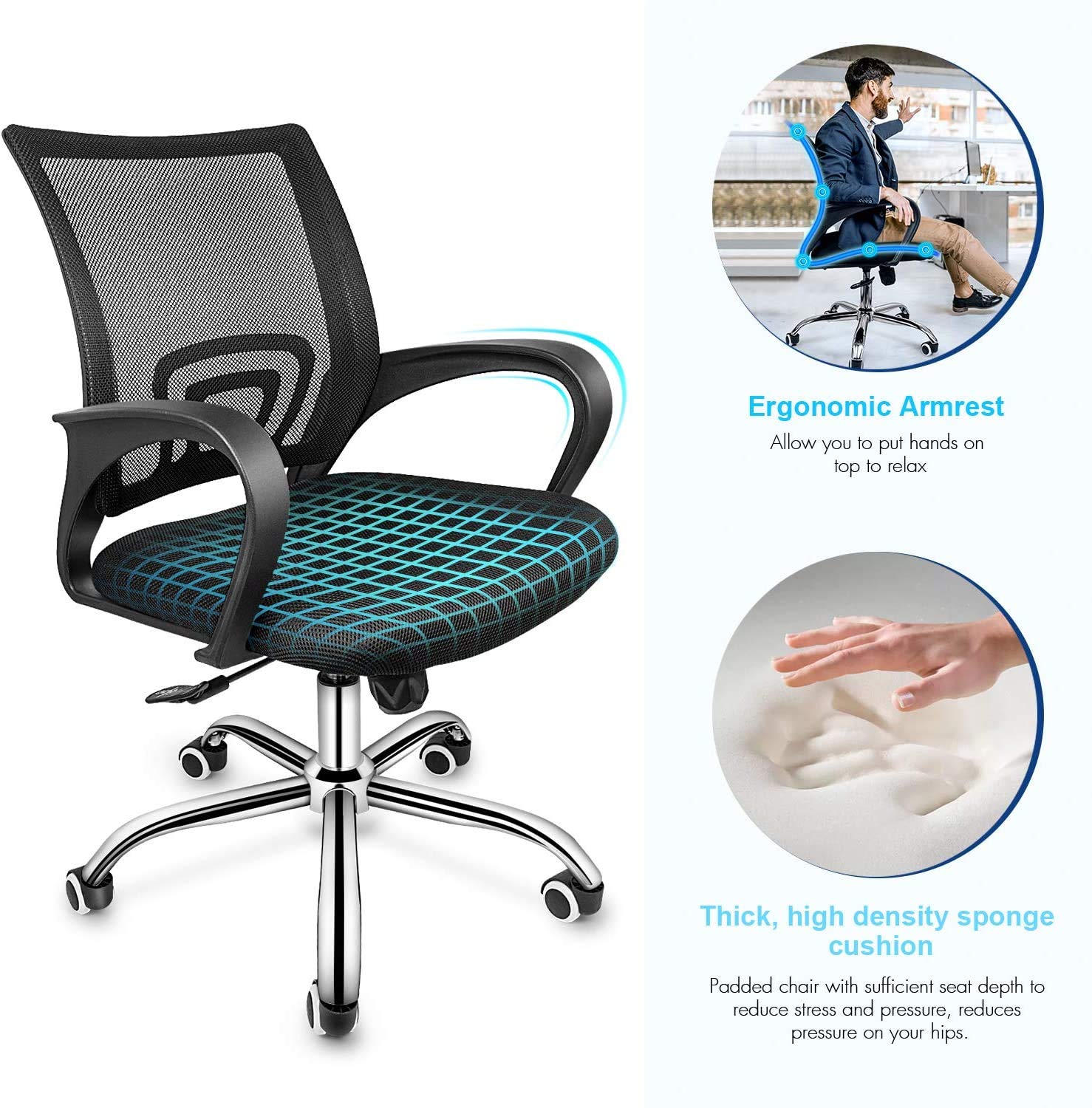 HealSmart Home Set 47" Large Computer Desk with Mesh Mid-Back Height Adjustable Office Chair, 47inch