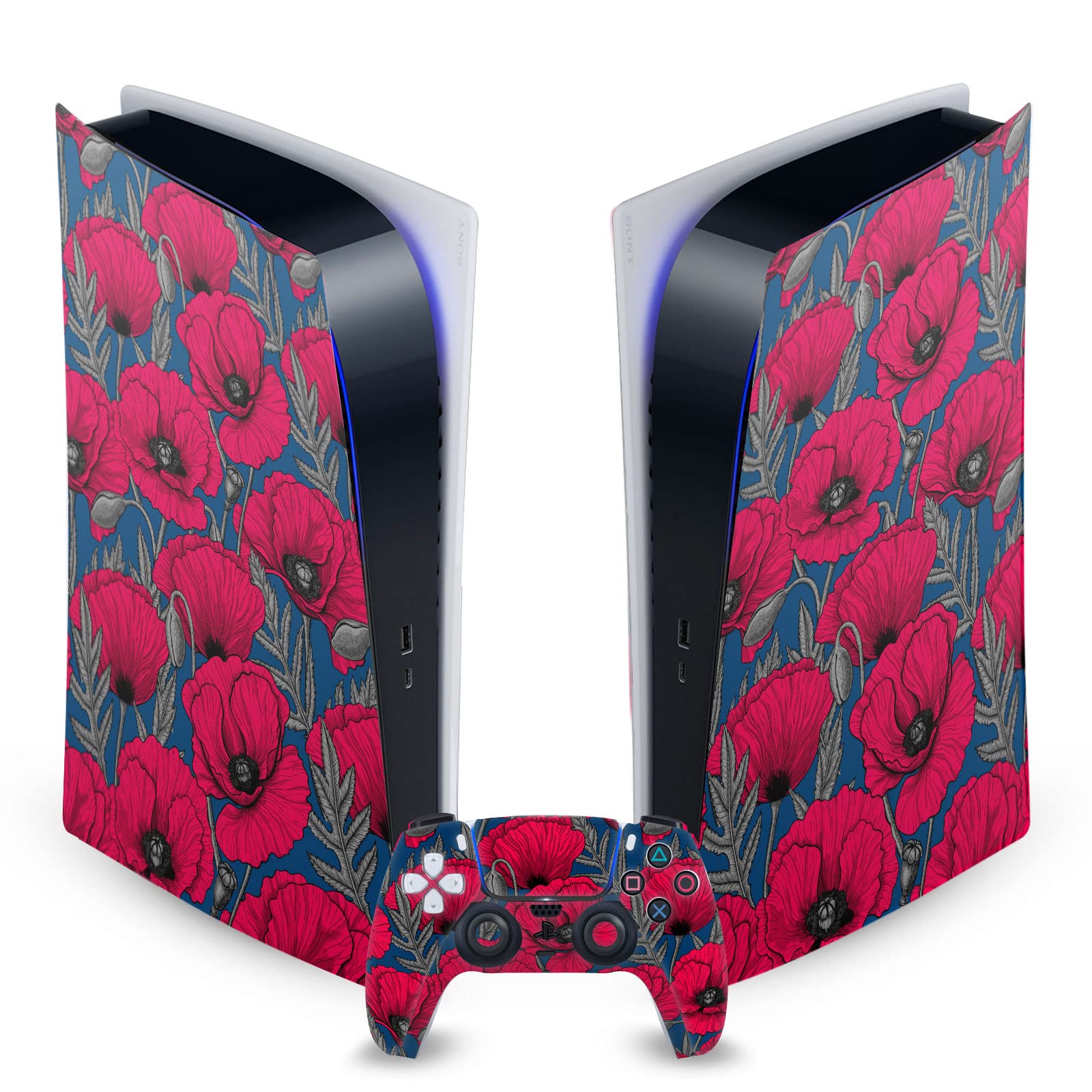 Head Case Designs Officially Licensed Katerina Kirilova Night Poppy Garden Patterns Vinyl Faceplate Gaming Skin Decal Compatible With Sony PlayStation 5 PS5 Digital Console and DualSense Controller