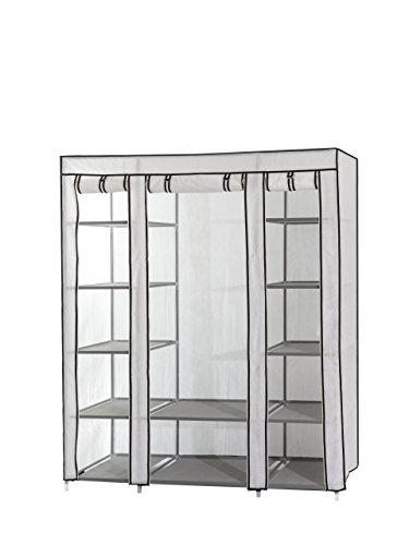 Dream Palace Portable White Fabric Wardrobe, Shelves, Covered Closet Rack, Sock Organizer, Hanger 59 inches