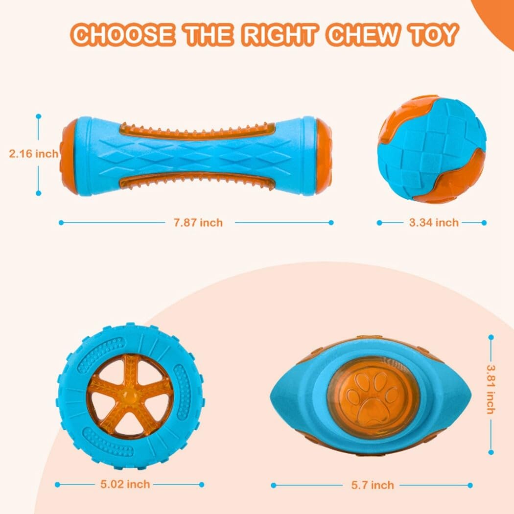 BOSREROY Puppy Dental Cleaning Training Toy Squeaky Pet Interactive Teeth Rubber Portable Throwing Chew Toy Dog Reusable