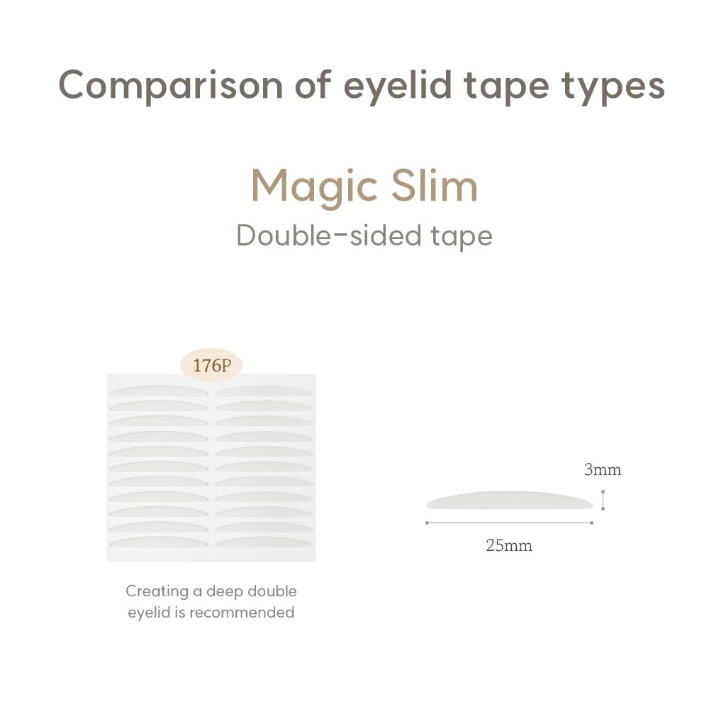 Korean Eye Charm Double Eyelid Tape Hooded Eye Lift β Droopy Eyelid Lifter Eye Lid Strips for Hooded Eyes (Double Sided 3mm 176p)