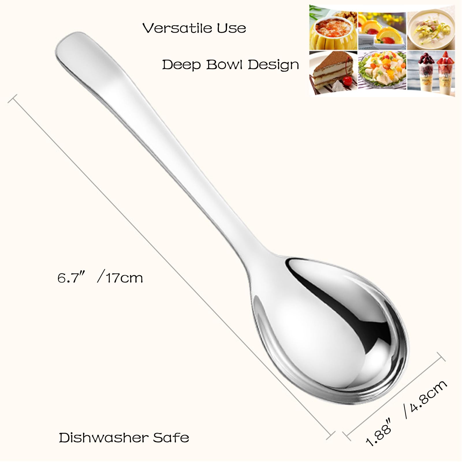 ZDFQly 6.7 Inches Soup Spoons, 2 Pieces Premium 18/10 Stainless Steel Table Spoons, Deep Bowl, Perfect for Pho, Ramen, Noodles, Wonton, Dumpling, Rice, Silver, Dishwasher Safe