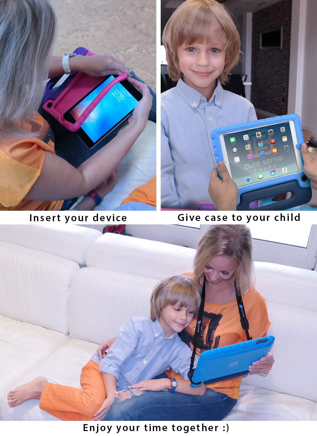 Pure Sense Buddy Antimicrobial Kids Case for iPad Pro 12.9-1st 2nd Gen 2015 2017 | Full Kit: Rugged Case Stand, Handle, Screen Protector, Strap and Spray