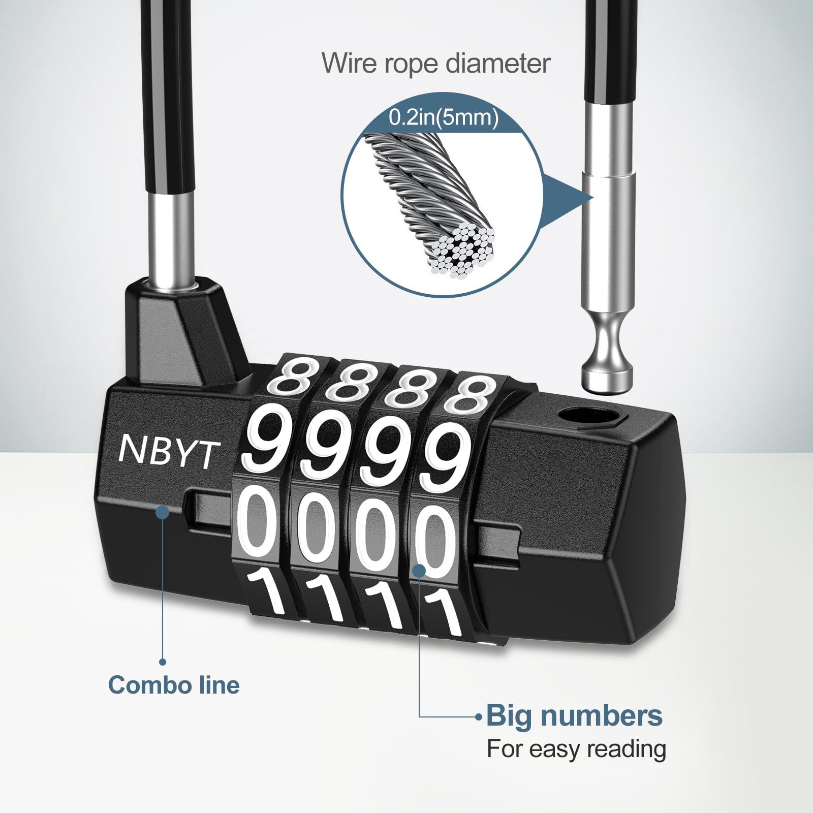 Ankilo Newest 4 Digit Combination Padlock with Steel Cable Rope, Long Shackle Combination Lock Waterproof Gate Lock, Resettable Code Lock for Schools, Fences, Luggages, Garages, Locker, Black