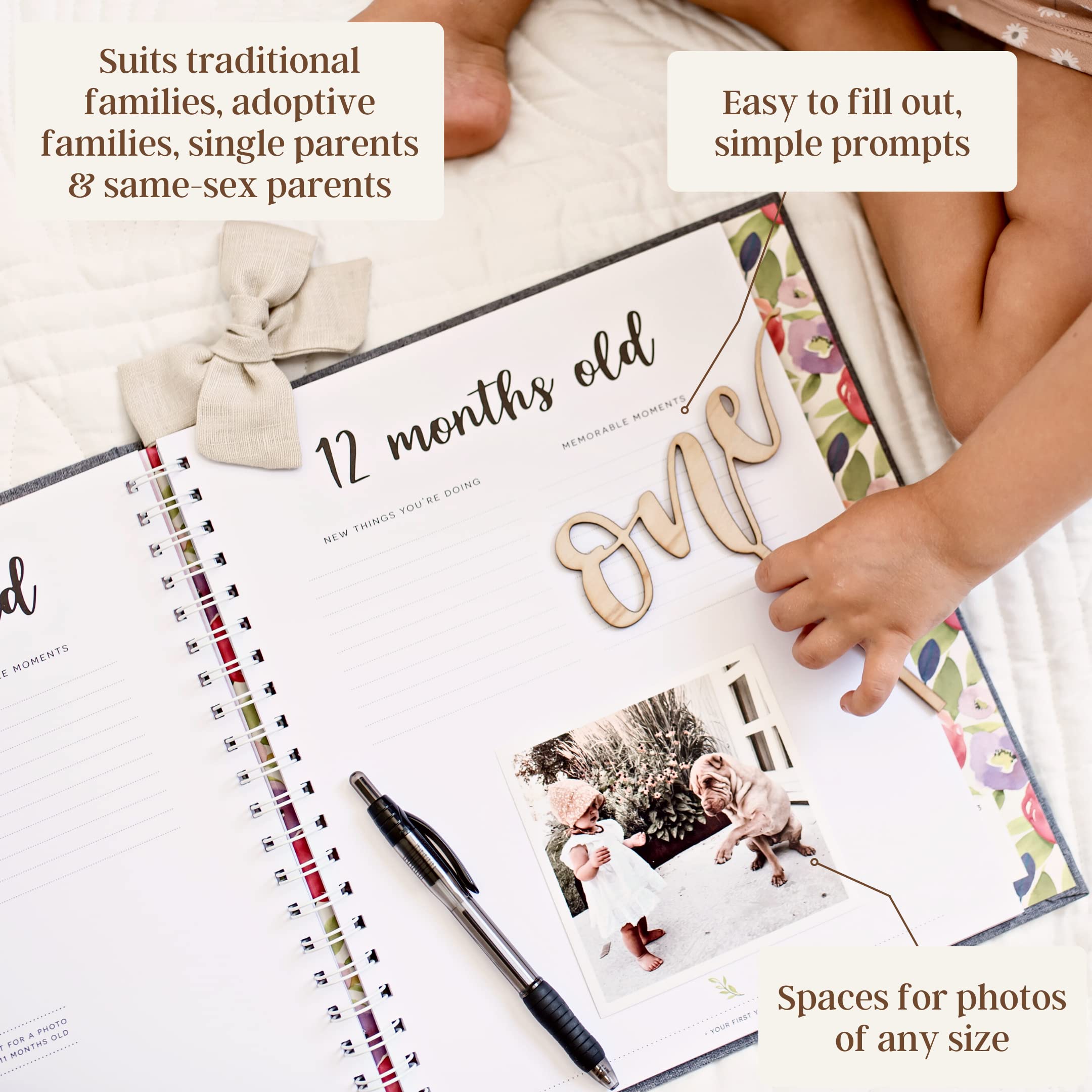Peachly Baby Memory Book For Girls | First Year Baby Book Keepsake for Milestones | First Five Years Baby Girl Book | Baby Keepsake Book First Year Memory Book | Linen Botanica