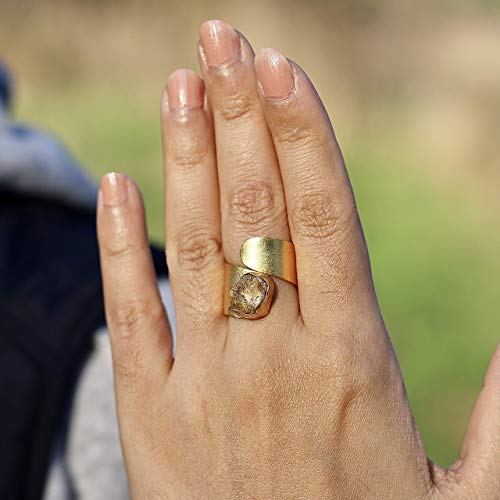 Handmade Adjustable Raw Gemstone Ring 18K Gold Plated Birthstone Hypoallergenic Jewelry by TheGlamHarbor (citrine)