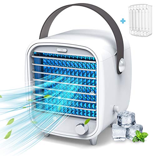 Portable Air Conditioner Fan for Office - Mini Desktop Evaporative Air Car Amplifier Cooling Fan, Adjustable Direction, Build-in Ice Tray Water Tank, Zero Noise Personal Cooler for Small Room Dorm
