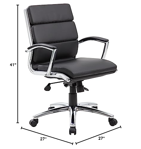Boss Office Products Executive Mid Back CaressoftPlus Chair with Metal Chrome Finish in Black