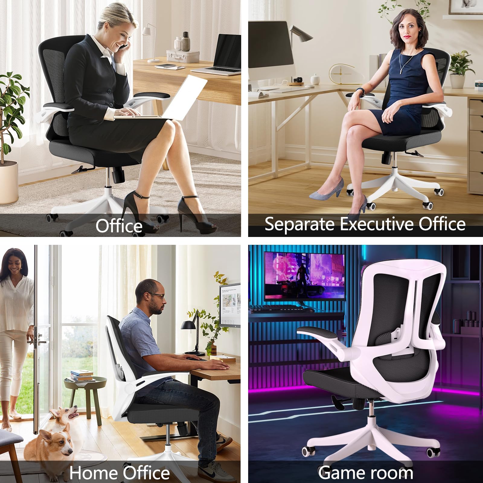 balmstar Desk Office Chair, Ergonomic Comfy Office Chairs, High Back Gaming Chair with Wheels, Home Mesh Computer Chair-350LBS Capacity, Lumbar Support, Adjustable Headrest, Flip-up Armres