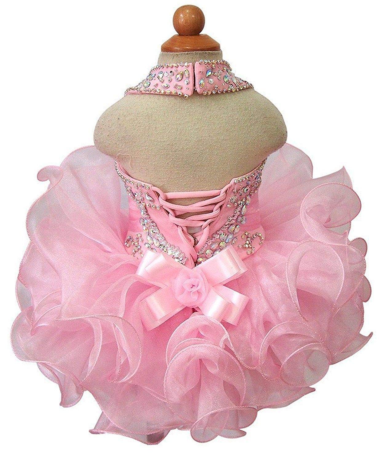 HuaiLian Baby Girls Sheer Neck Crystal Infant Mini Cupcake Pageant Skirt Dresses 4T