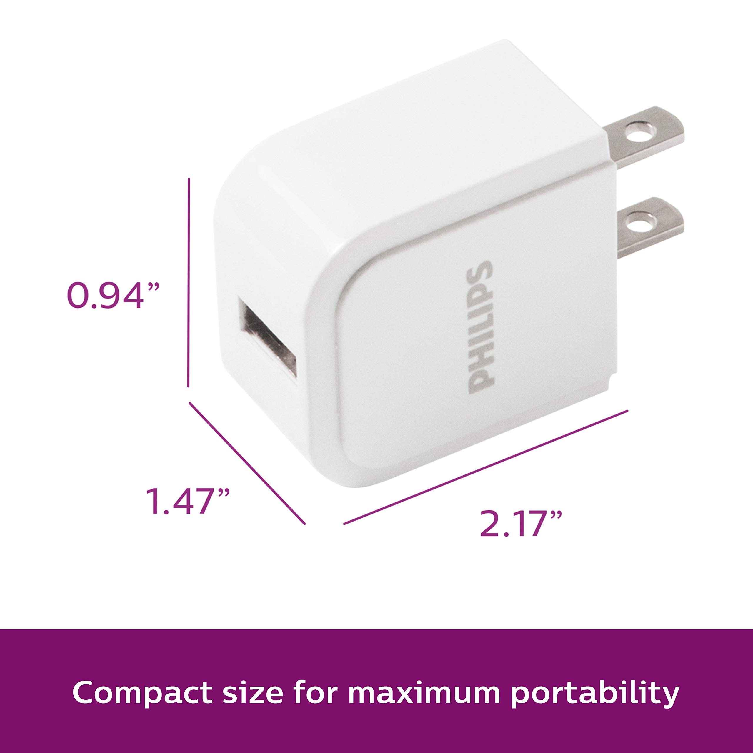 Philips iPhone USB A Wall Charger Block, 5W USB A Charger, Single Port USB A Charging Block for iPhone 14 Series, 13 Series, 12 Series, AirPod Pro, Power Adapter Cube, USB Charger Block, DLP2409/37