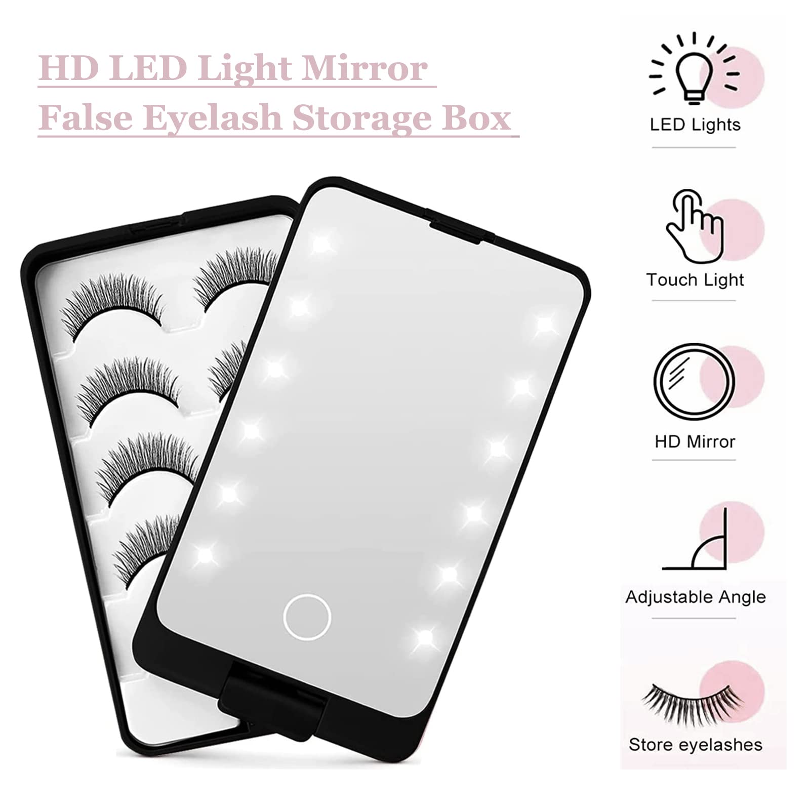 AREMOD Lash Mirror, Eyelash Case 3 Layer False Eyelash Holder Case Lash Organizers and Storage Empty Travel Cosmetic Eyelash Container with Mirror for Makeup(Black)