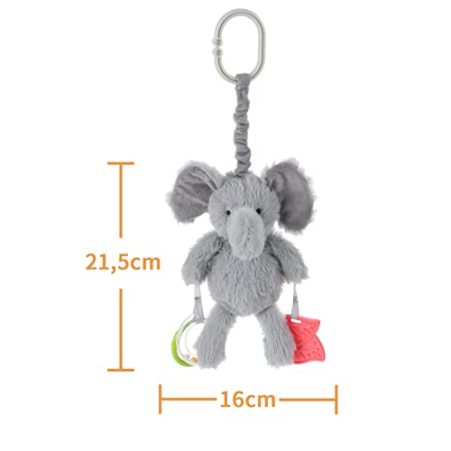 Apricot Lamb Baby Stroller or Car Seat Activity and Teething Toy, Features Plush Elephant Character, Gentle Rattle Sound & Soft Teether, 8.5 Inches
