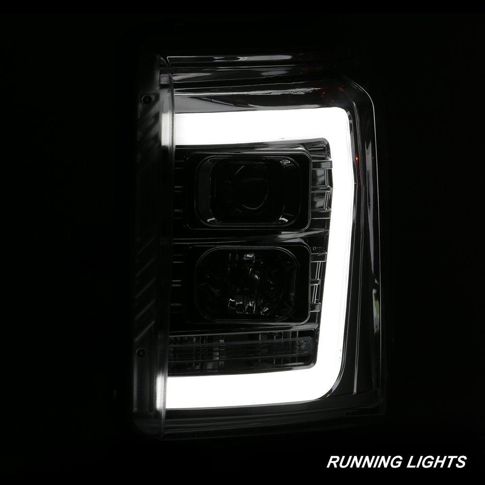 AKKON - For 2011-2016 Ford F250 F350 F450 F550 Superduty LED Tube Chrome Projector Headlights Driver+Passenger Pair