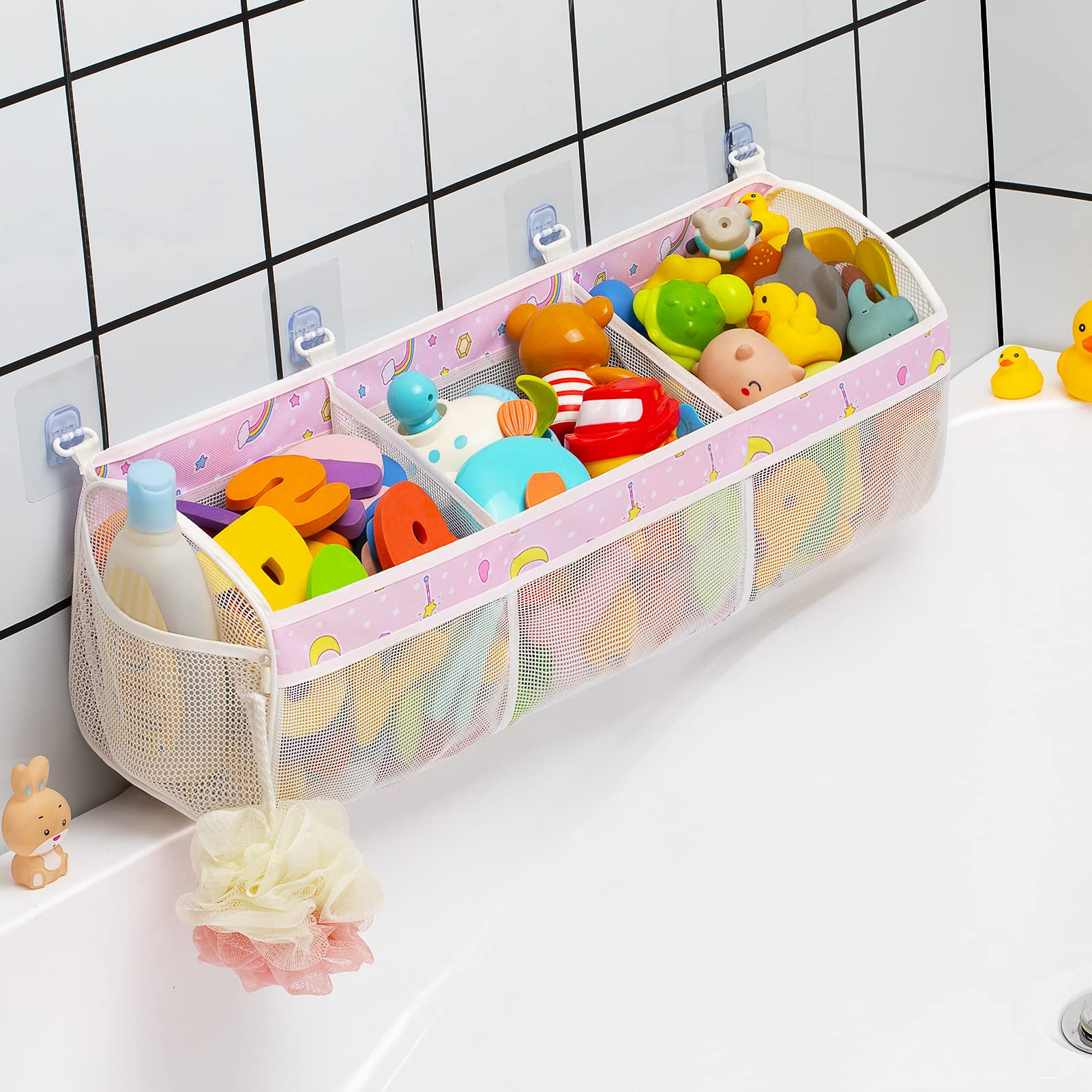 Austion Original Baby Bath Toy Storage, for Sorting Bath tub Toys, Space Saving Bath Toy Organizer for Bathtub, Suitable for Storing Large Numbers of Bath Toys for Girls Ages 4-8.(Pink)