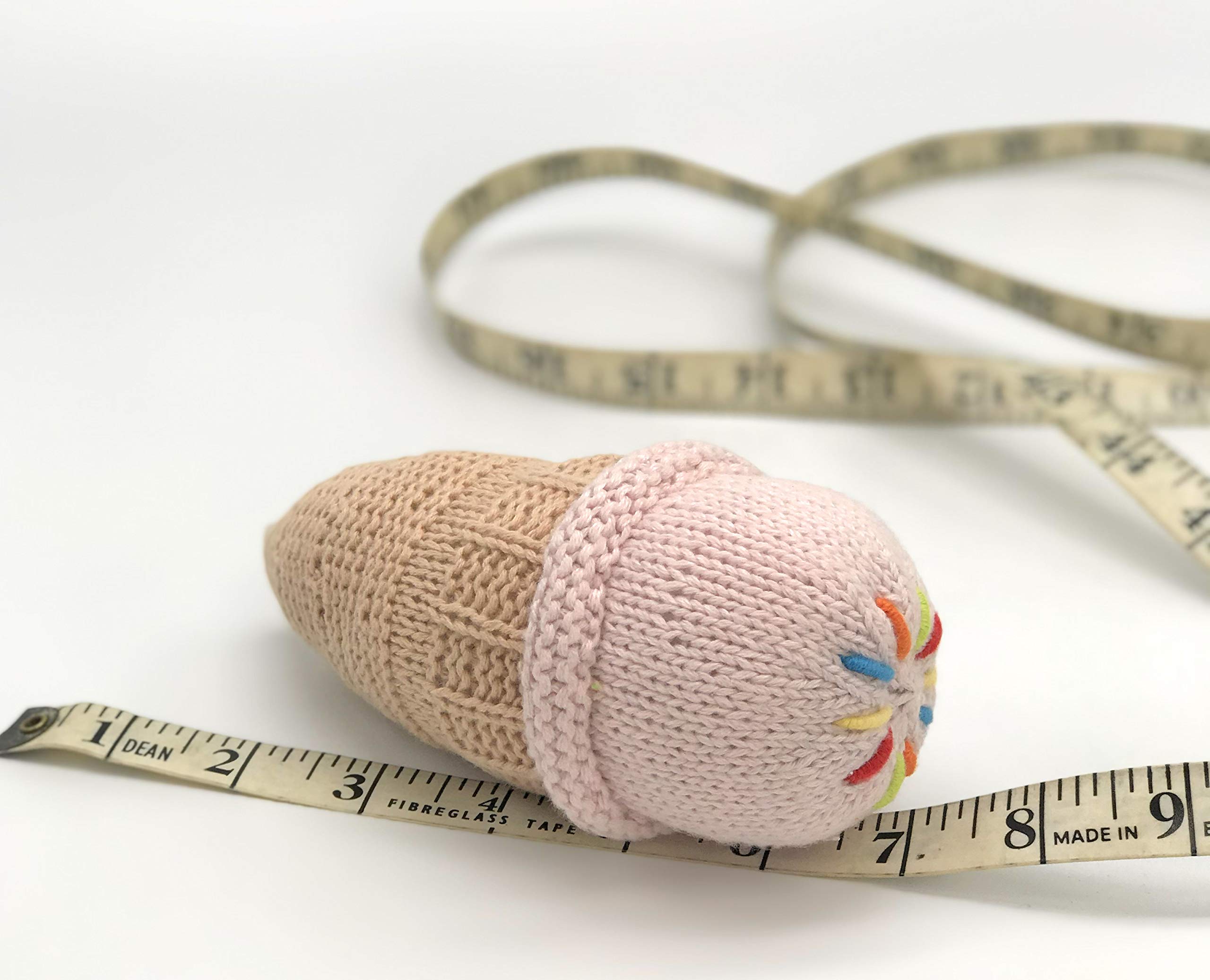 Pebble | Handmade Ice Cream Cone Baby Rattle with Sprinkles—Pink/Strawberry | Knitted Baby Toy | Fair Trade | Play Food | Machine Washable