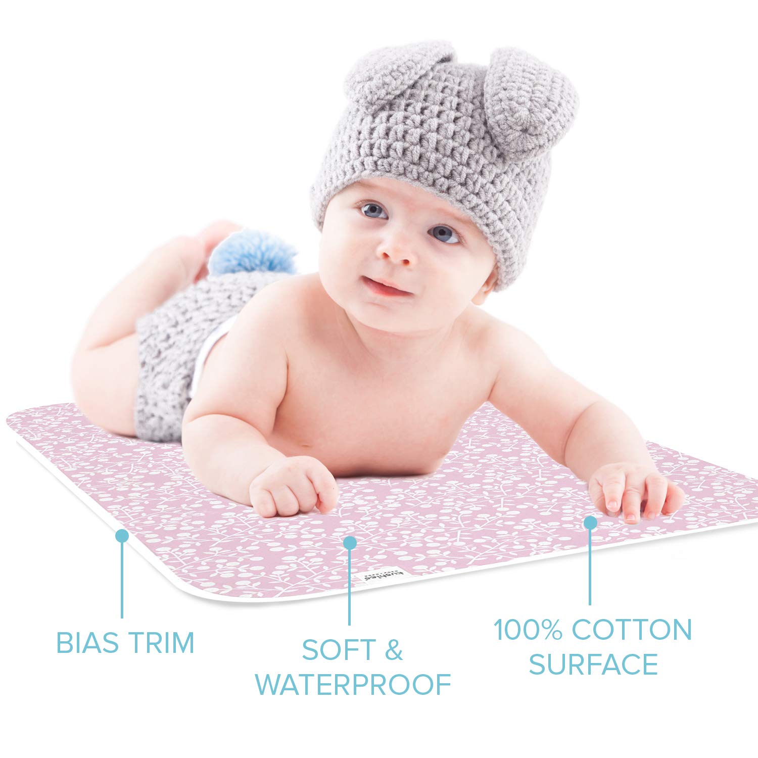 Kushies Deluxe Waterproof Changing Pad Liners - 20 x 30 inches Baby Changing Table Liners - Baby Changing Pads - Diaper Changing Flat Liner Pad Waterproof Portable (Pink Berries)