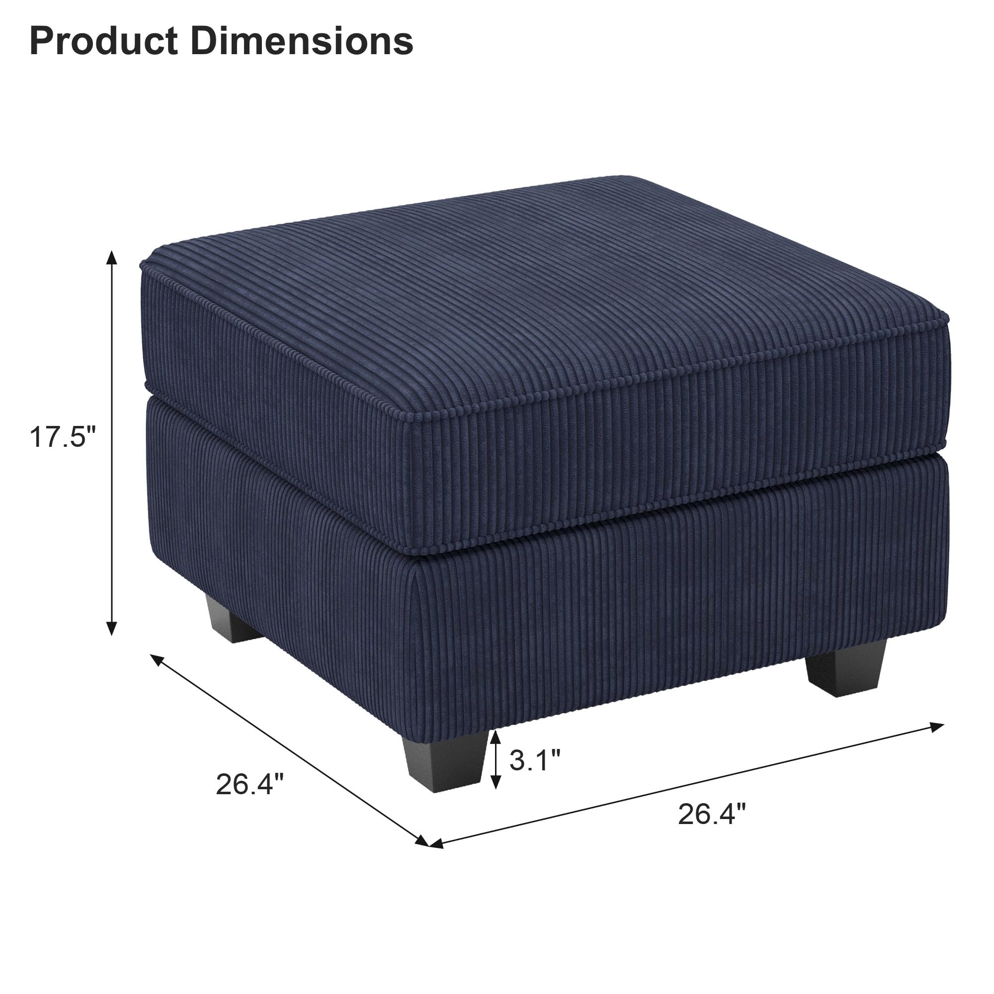 Belffin Corduroy Upholstered Square Modular Storage Ottoman Module for Modular Sectional Sofa Storage Ottoman Foot Stool