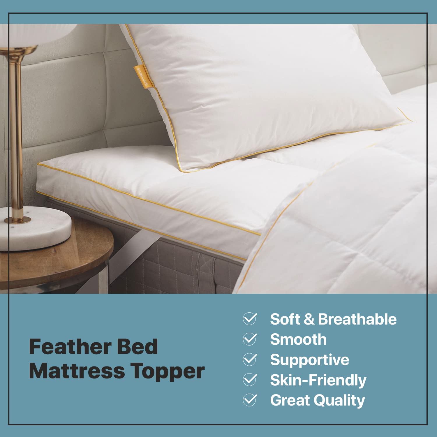 Simmons Feather Bed Full Mattress Topper with 230TC Microfiber Shell - Skin Friendly Prime Feather Fiber Baffle Box Mattress Topper with 15β Skirt for Full Size Bed - Plush Mattress Pad, 54βx75