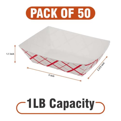 Concession Essentials 1lb Paper Food Trays. Heavy Duty, Grease Resistant. 1 Lb Paper Food Trays.50 Pack. Perfect for Carnivals and Concession Stands.