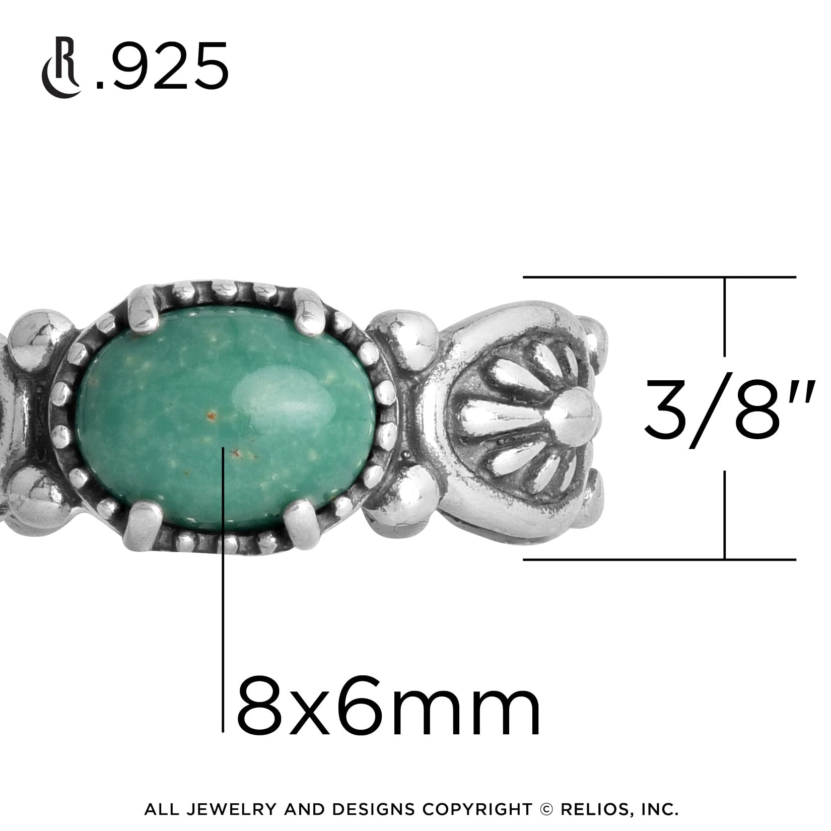 American West Sterling Silver Women's Ring Green Turquoise Gemstone Concha Design Size 8
