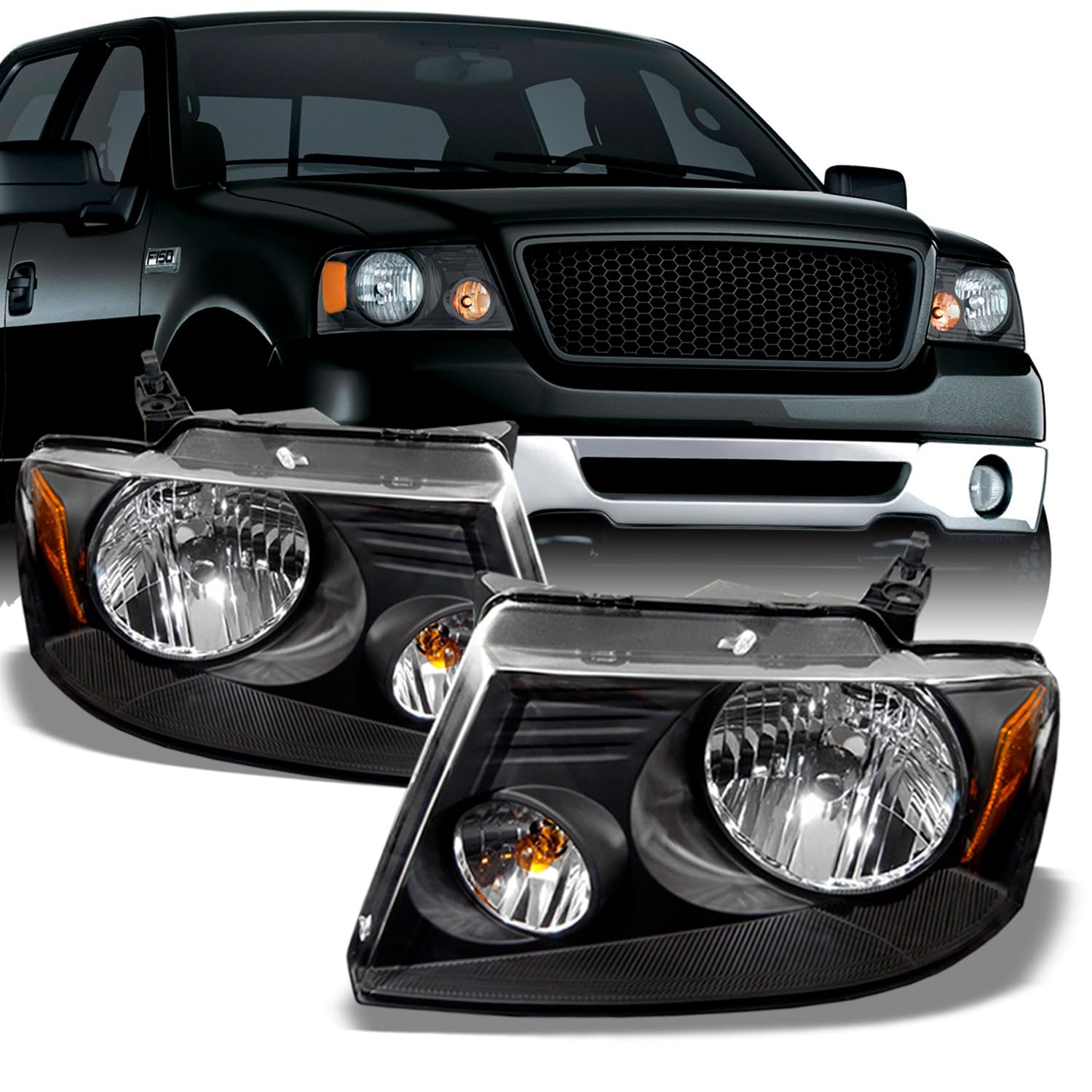 AKKON - For Ford F150 Lincoln Mark LT OE Replacement Black Headlights Driver/Passenger Head Lamps Pair New