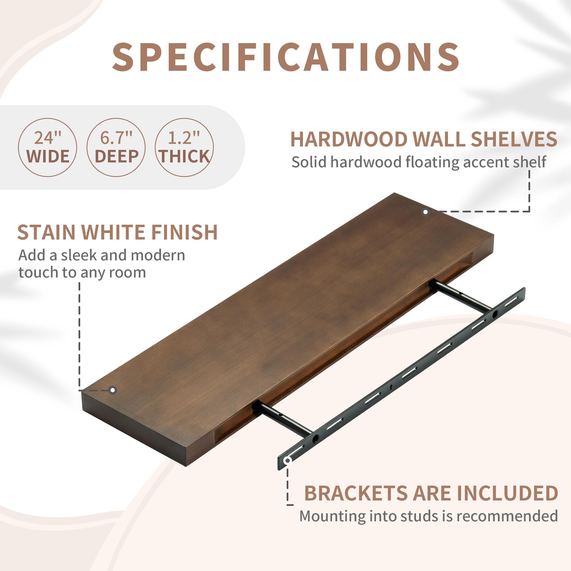 Fun Memories 48 Inch Floating Shelves Wall Mounted, Solid Hardwood Wall Shelves 48 in, Rustic Natural Wood Floating Shelf for Bathroom, Kitchen, Living Room, Mahogany Color