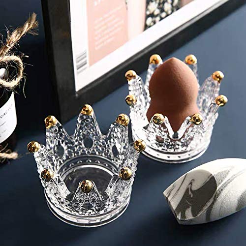 Lemonadeus Beauty Blender Holder Makeup Sponge Holder Crown Glassware Stand Storage Powder Puff Display Stand(2 Pack) (1 gold and 1 clear)
